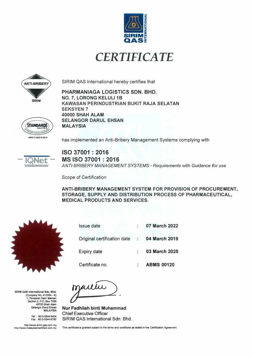 Pharmaniaga | Standards & Certifications
